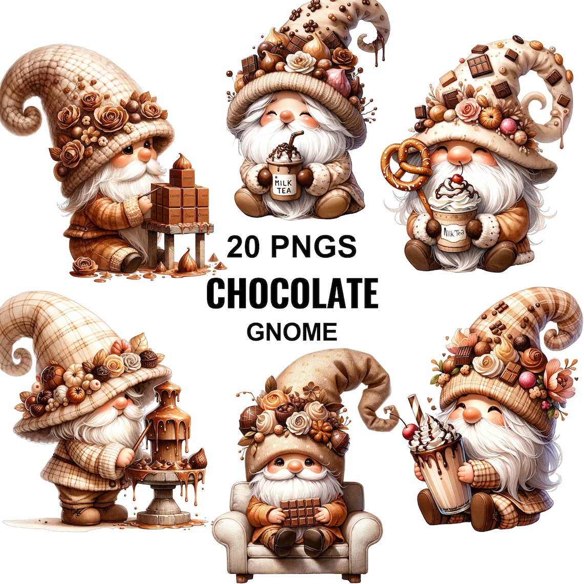 Watercolor Chocolate Gnome Clipart, Cute Gnomes Png, Chocolate Gnome ...