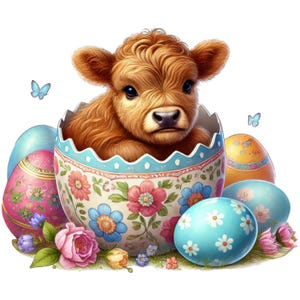 Easter Highland Cow Clipart: Floral Spring Design (PNG) - Etsy