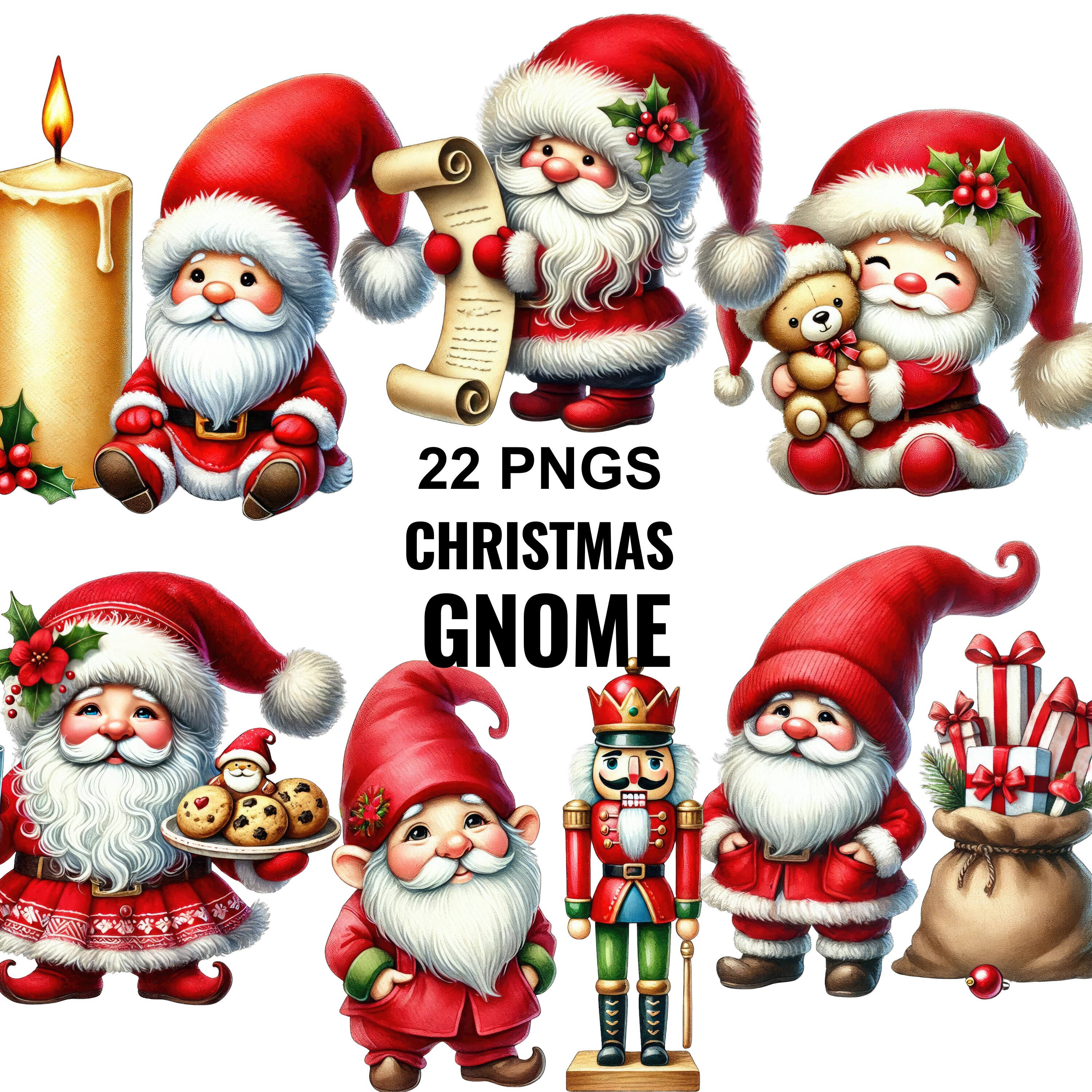 Christmas Gnome Watercolor Clipart: Holiday PNG Images (digital ...