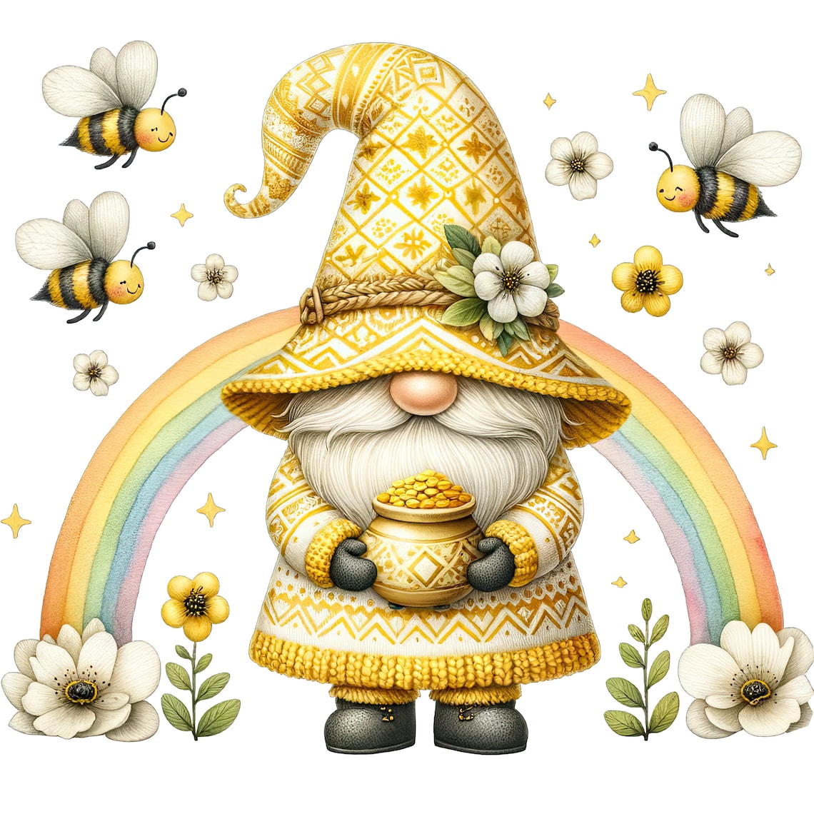 Watercolor Bee Gnome Clipart, Spring Gnome Png, Bee Clipart, Bee Gnome ...