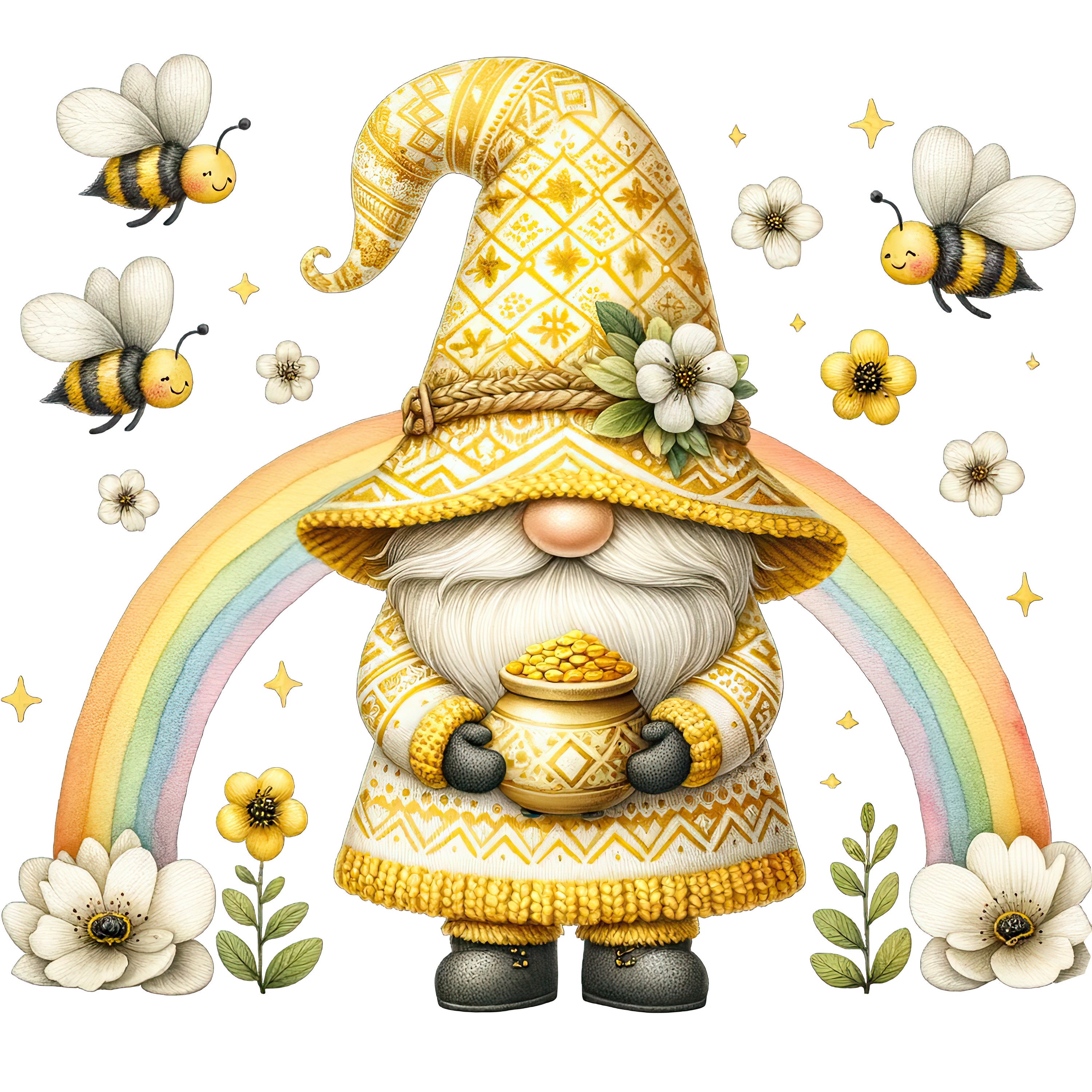 Watercolor Bee Gnome Clipart, Spring Gnome Png, Bee Clipart, Bee Gnome ...