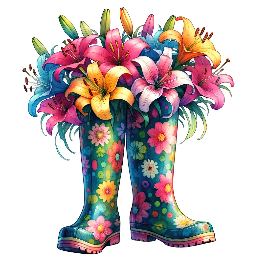 Garden Boots Clipart, Flowers Graphics, Wild Flowers Png, Watercolor ...
