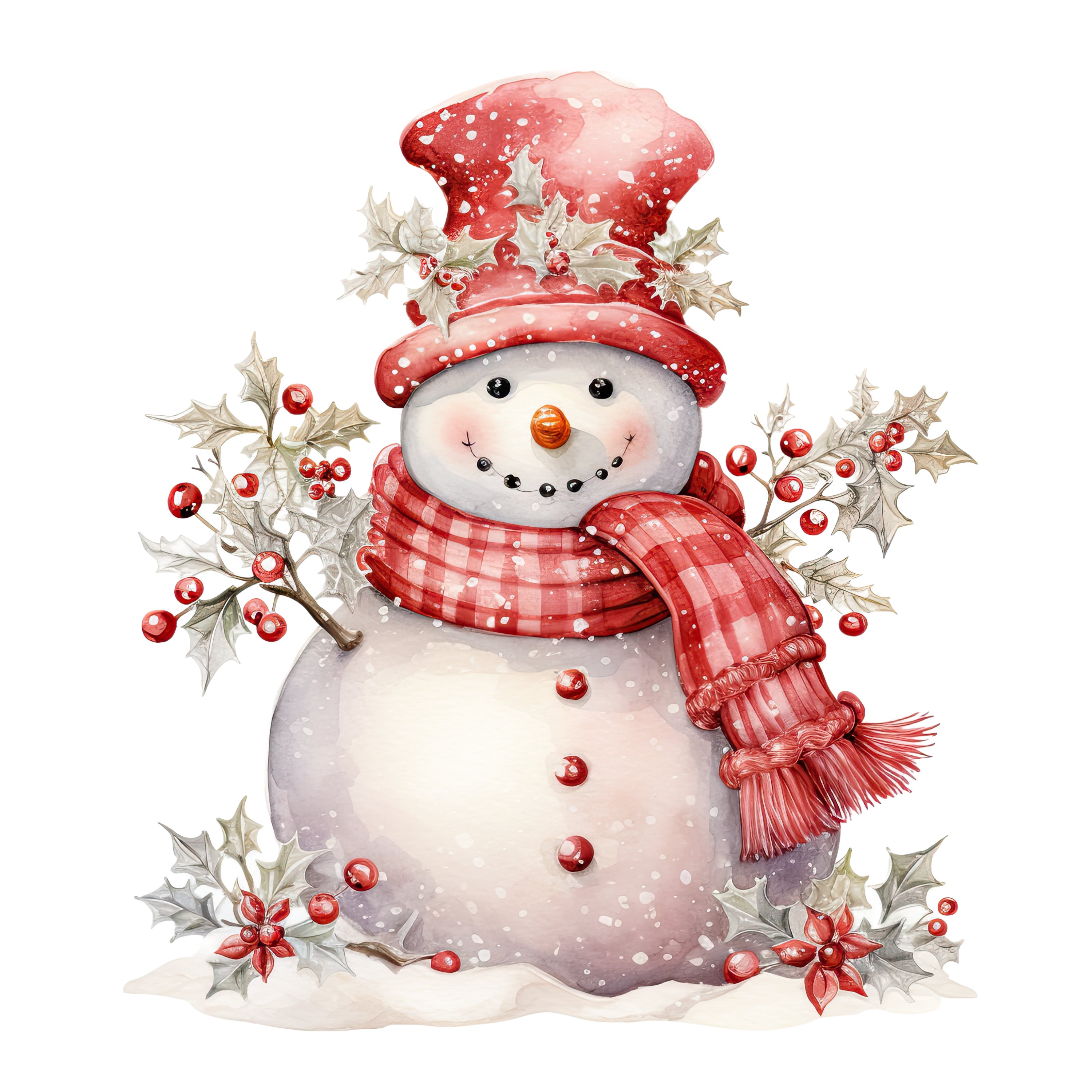 Watercolor Cute Snowman Clipart, Snowman Clipart, Snowman Png, Red ...