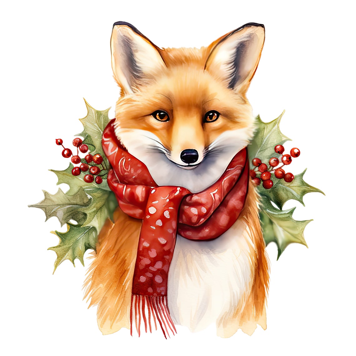 Watercolour Christmas Fox Clipart, Christmas Fox, Cute Animals, Winter ...