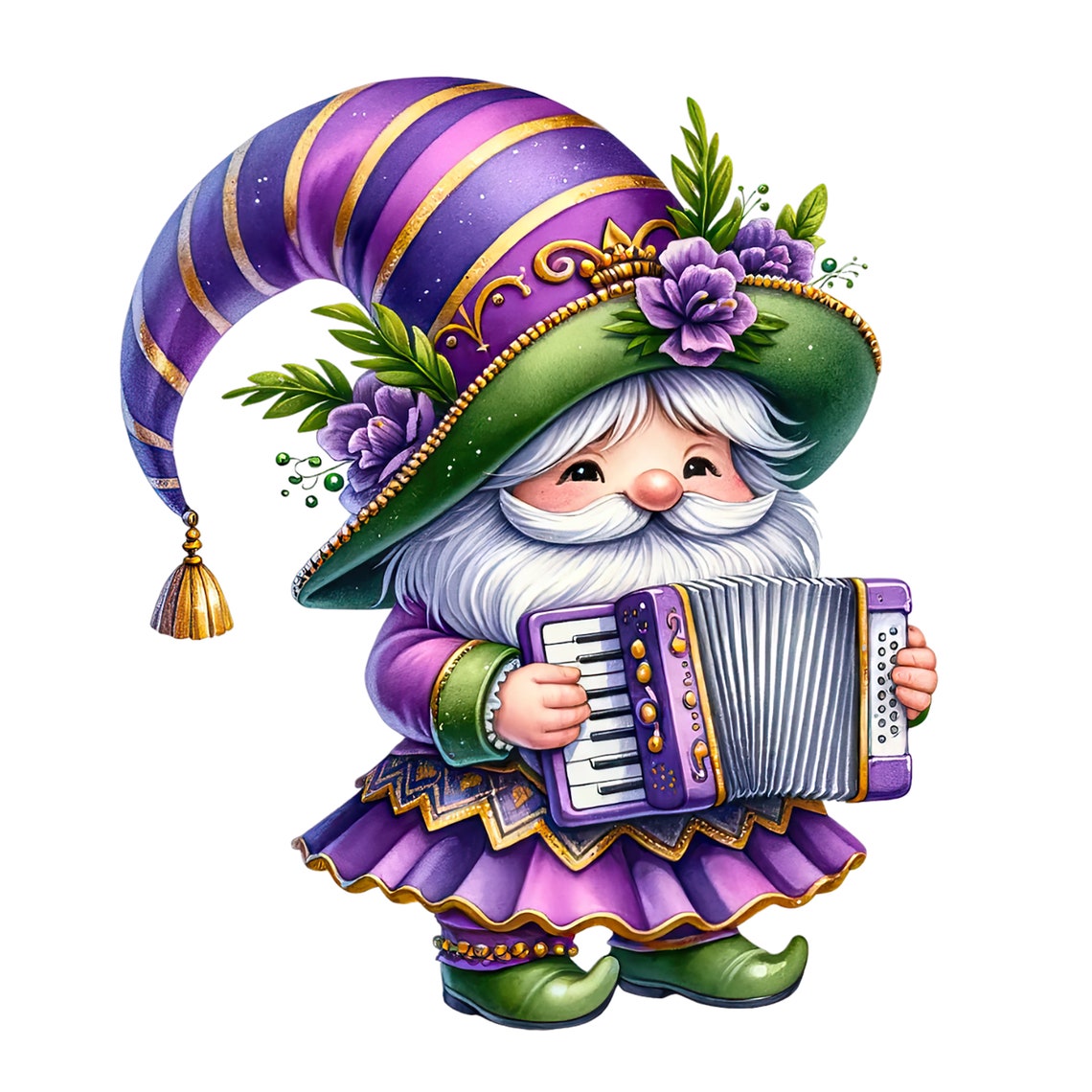 Watercolor Mardi Gras Gnome Clipart, Carnival PNG, Festive Gnomes ...
