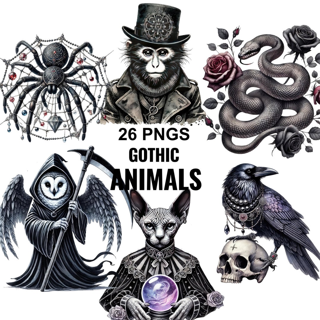 Gothic Animals Clipart, Gothic Clipart, Gothic Halloween PNG, Gothic ...
