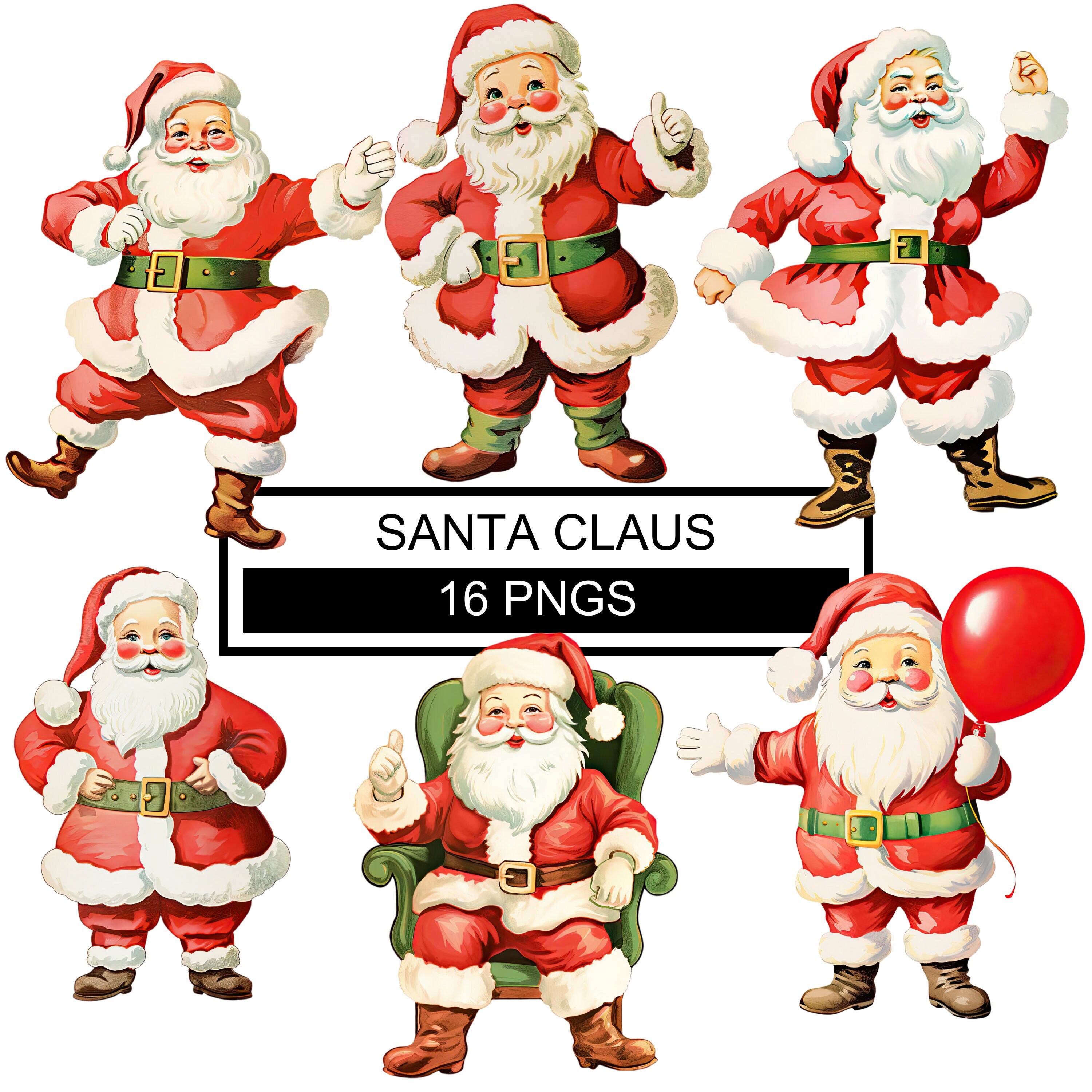 Watercolor Santa Clipart, Santa Clipart, Vintage Christmas Clipart ...