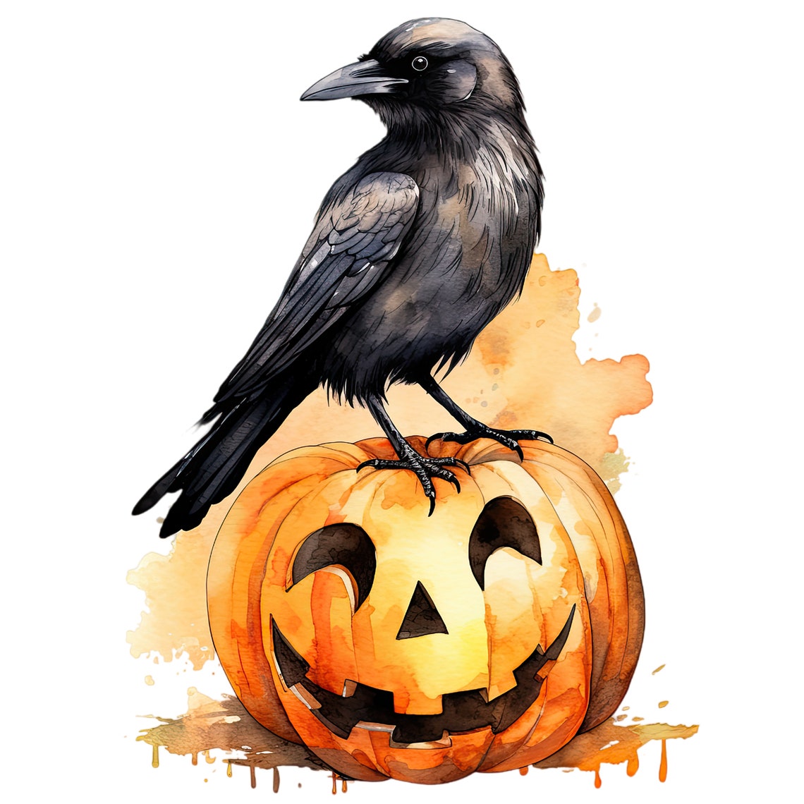 Watercolor Halloween Crow Clipart: Spooky Raven PNG Images (digital ...