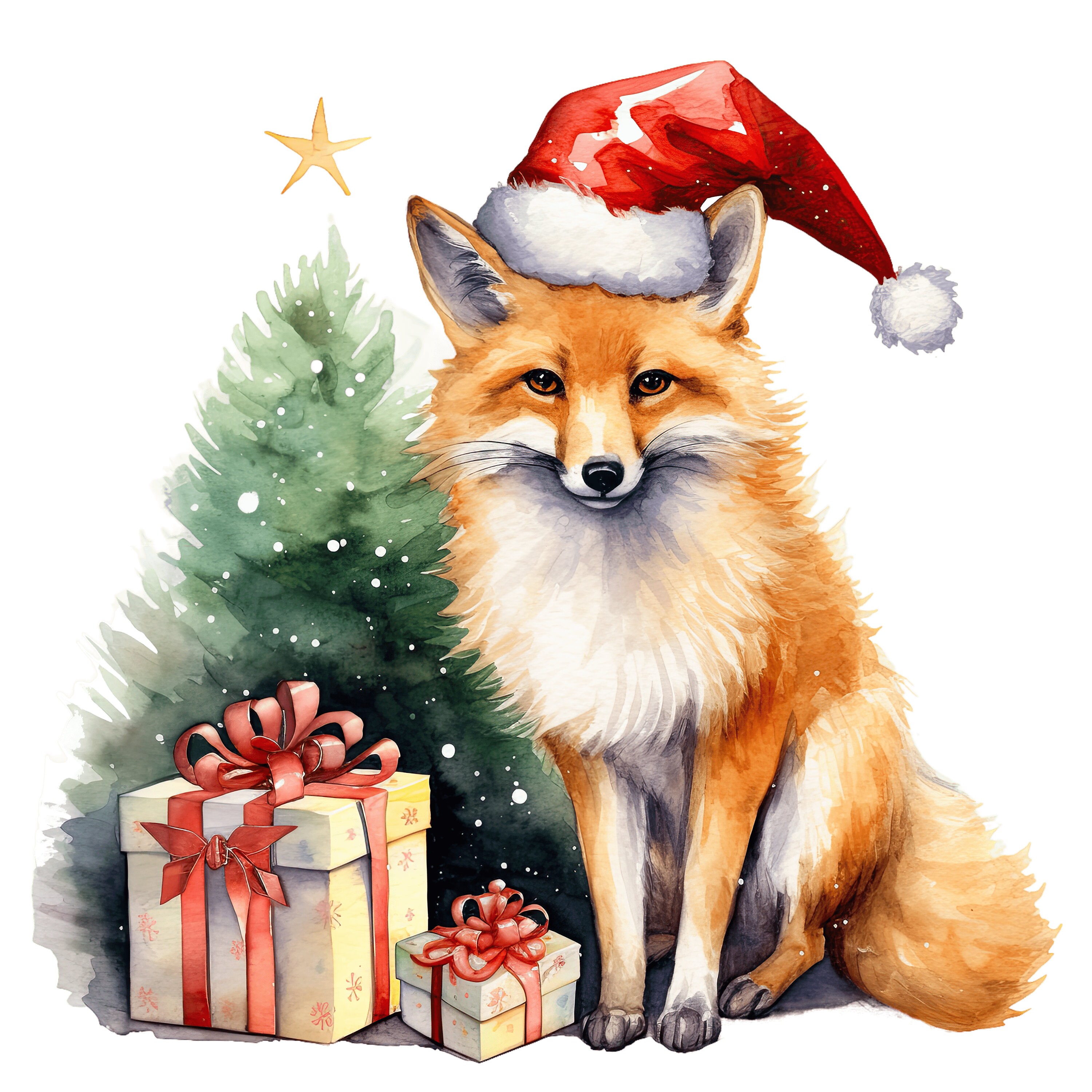 Watercolour Christmas Fox Clipart, Christmas Fox, Cute Animals, Winter ...