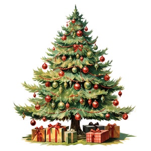 Vintage Christmas Trees Clipart, Watercolor Christmas Tree Clipart ...