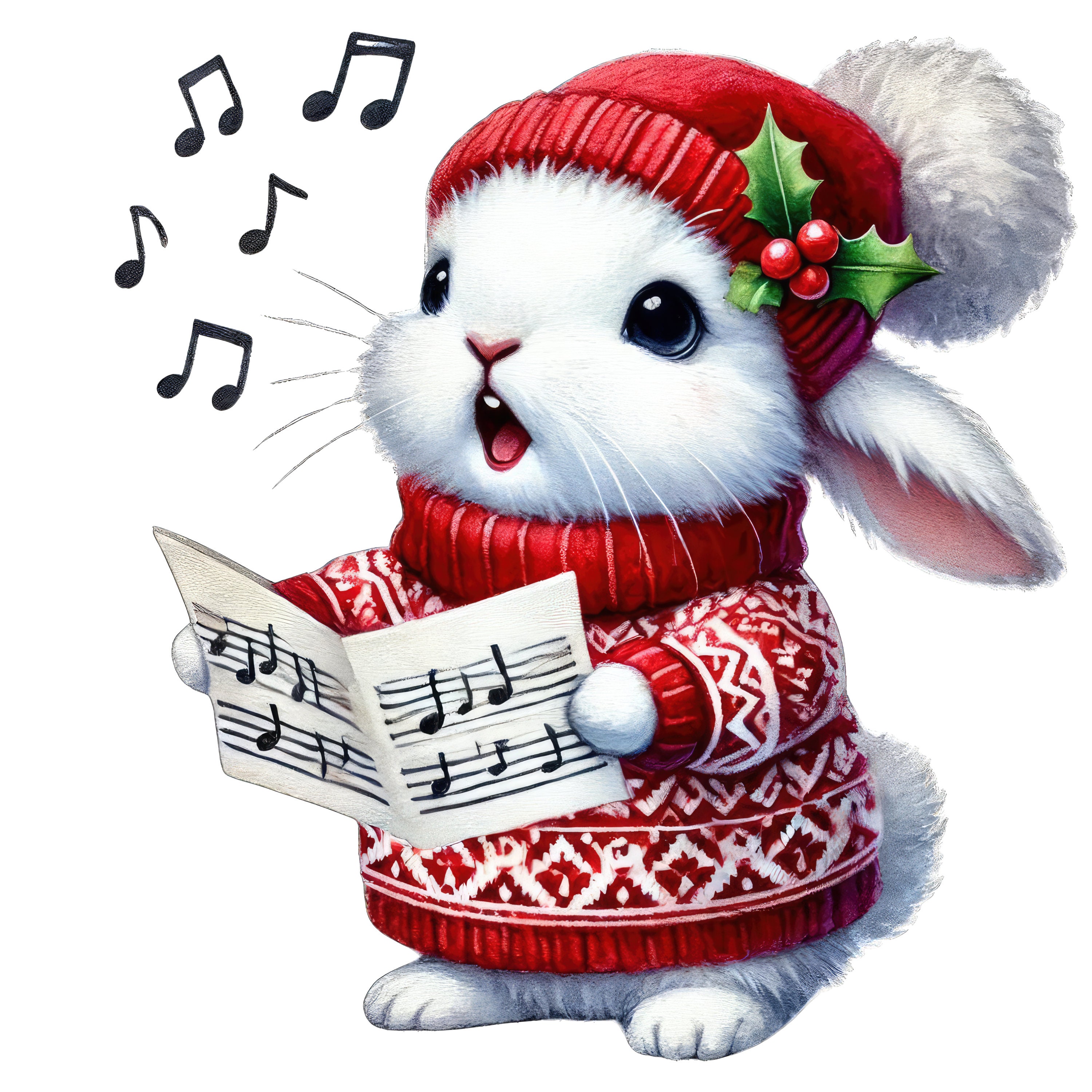 Christmas Rabbit Clipart Bundle, Cute Bunny Pngs With Santa Hat ...