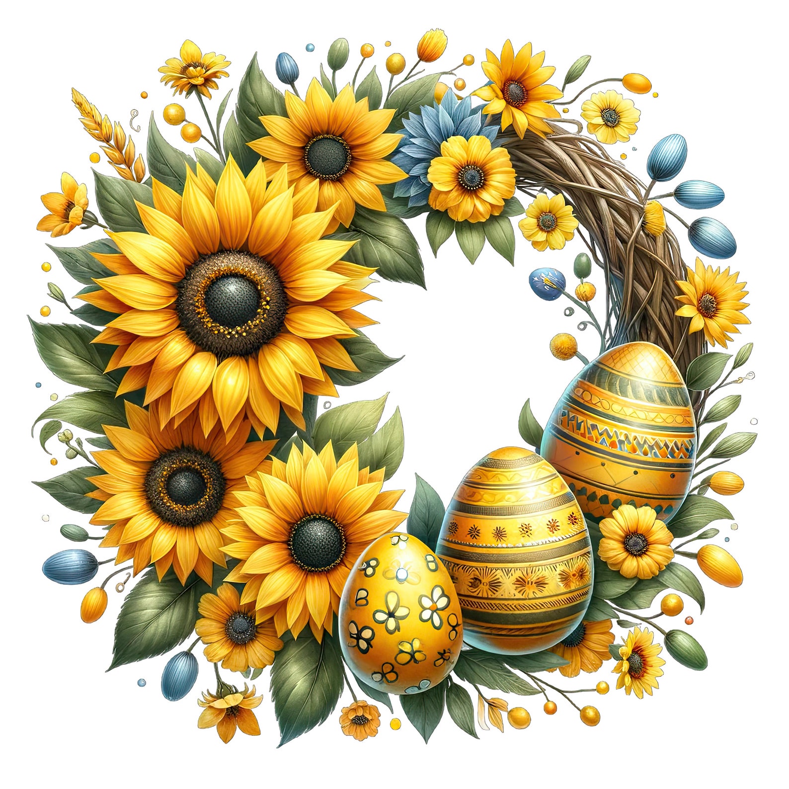 Watercolor Easter Wreath Clipart: Floral Egg Wreath Pngs (digital ...