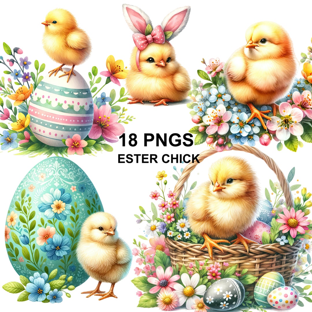 Watercolor Easter Chick Clipart, Cute Easter Chick, Chick With Flowers ...