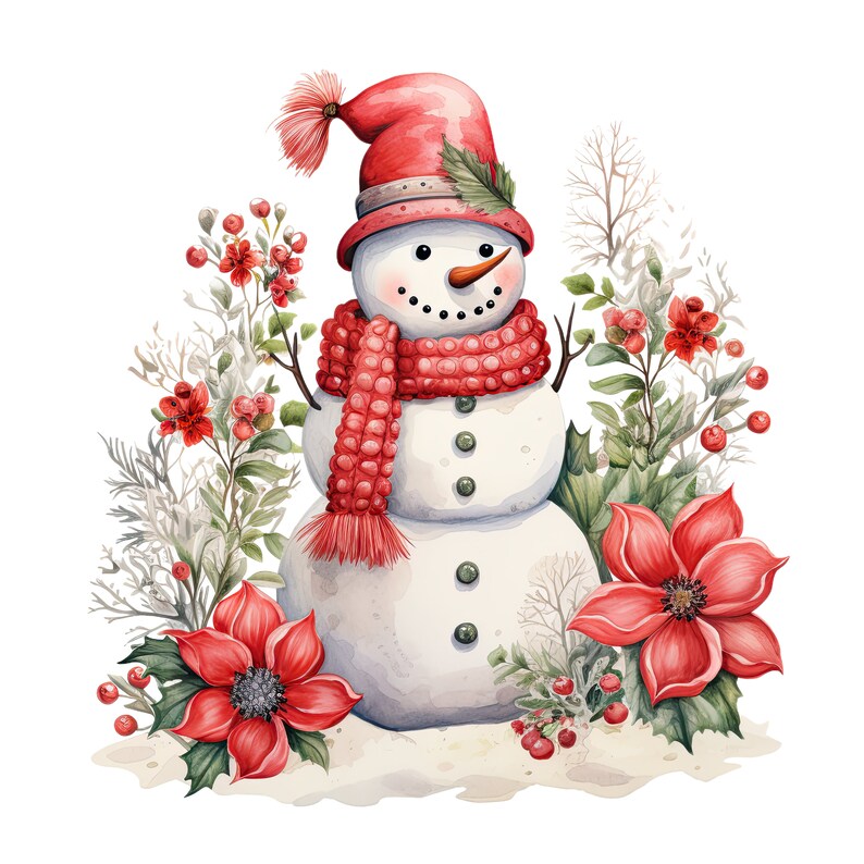 Watercolor Christmas Snowman Clipart: 20 Festive PNG Images (digital ...