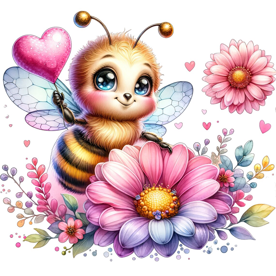 Watercolor Valentine Bee Clipart, Cute Bee Clipart, Baby Bee Png, Cute ...
