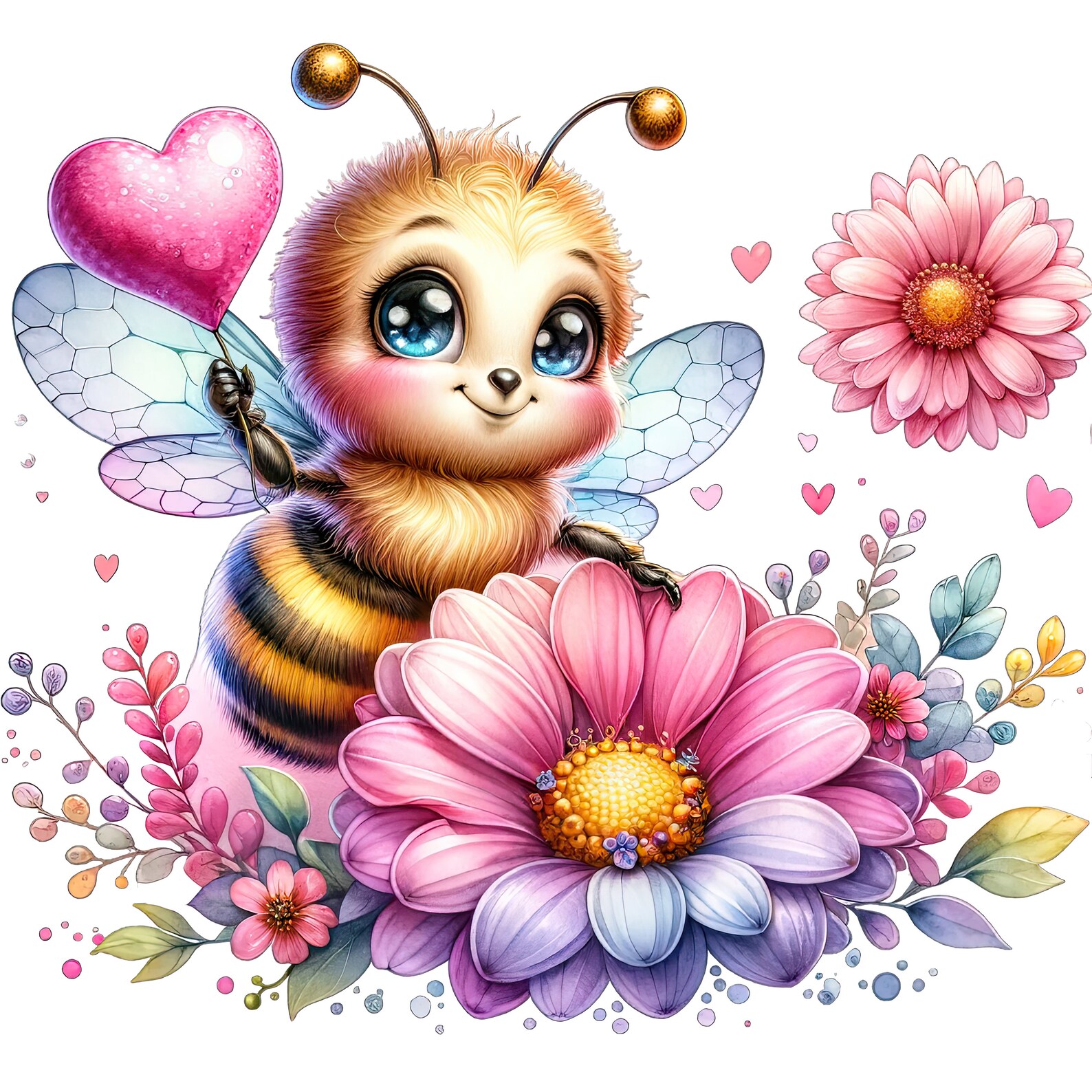 Watercolor Valentine Bee Clipart, Cute Bee Clipart, Baby Bee Png, Cute ...