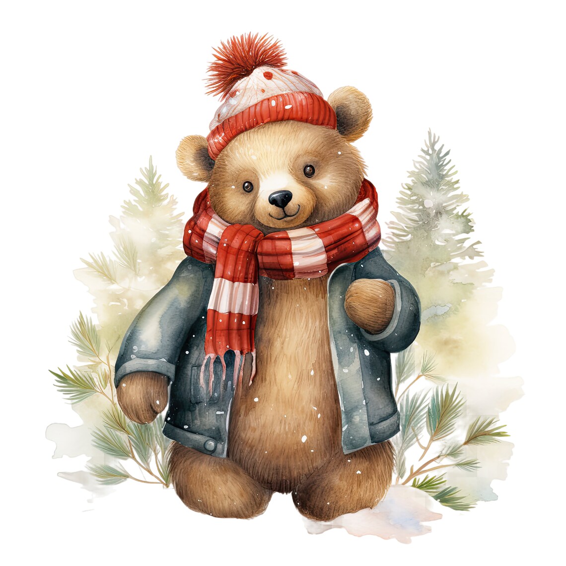 Watercolor Christmas Teddy Bear Clipart Christmas Teddy Bear - Etsy
