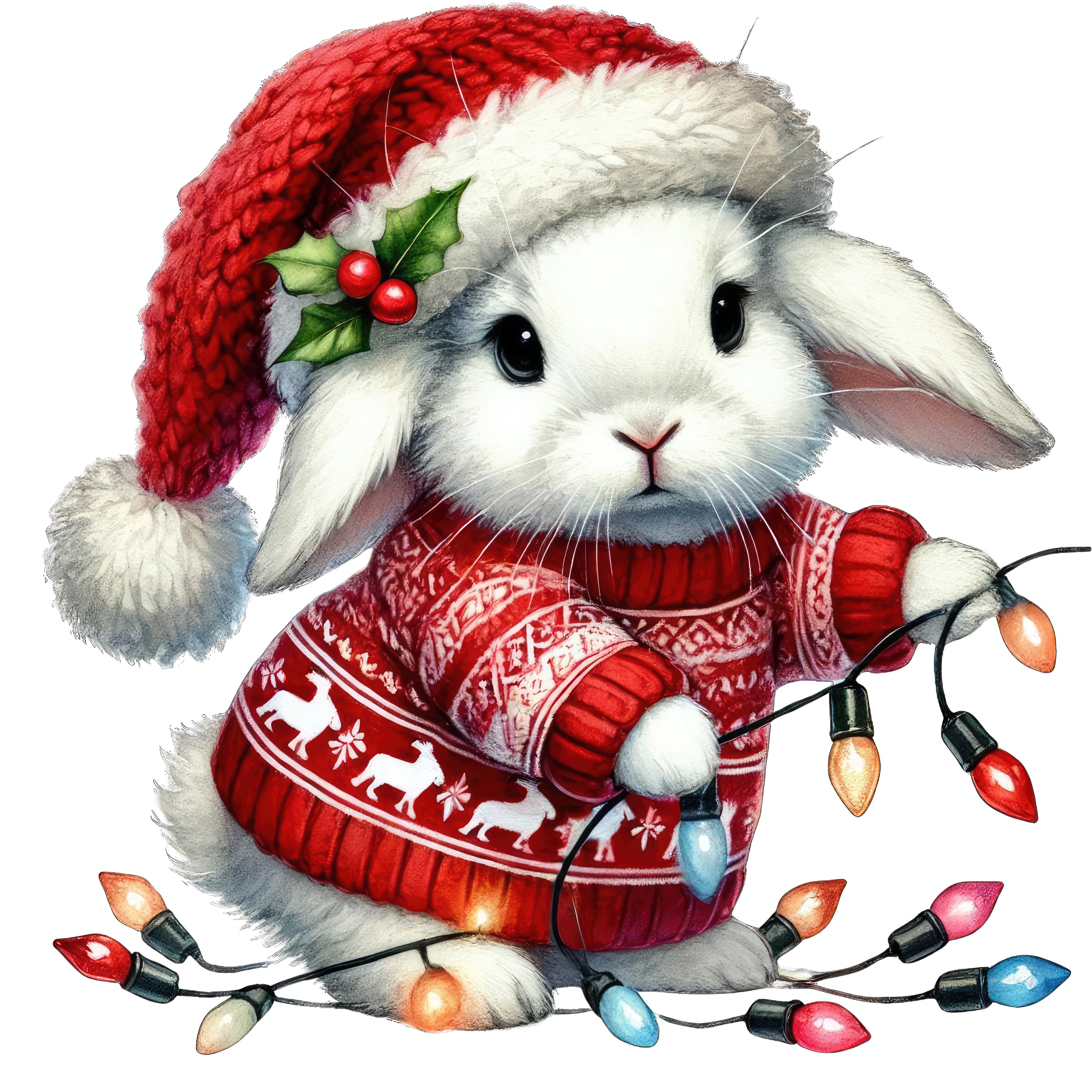 Christmas Rabbit Clipart Bundle, Cute Bunny Pngs With Santa Hat ...
