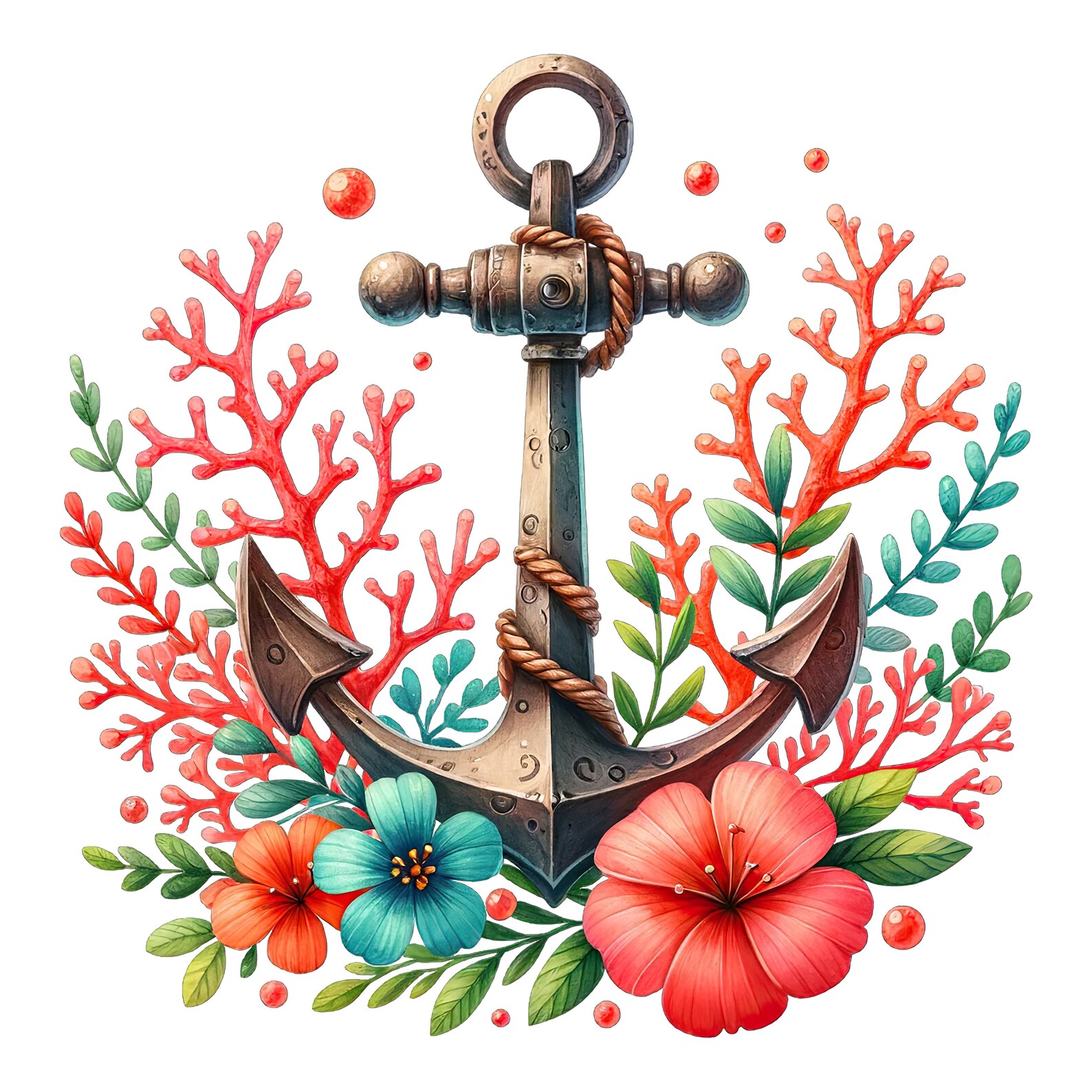 Floral Anchor Clipart, Anchor Clipart, Nautical Clipart, Floral Anchors ...