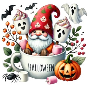 Halloween Gnome in Cup Clipart, Halloween Cocoa Gnome Clipart,halloween ...
