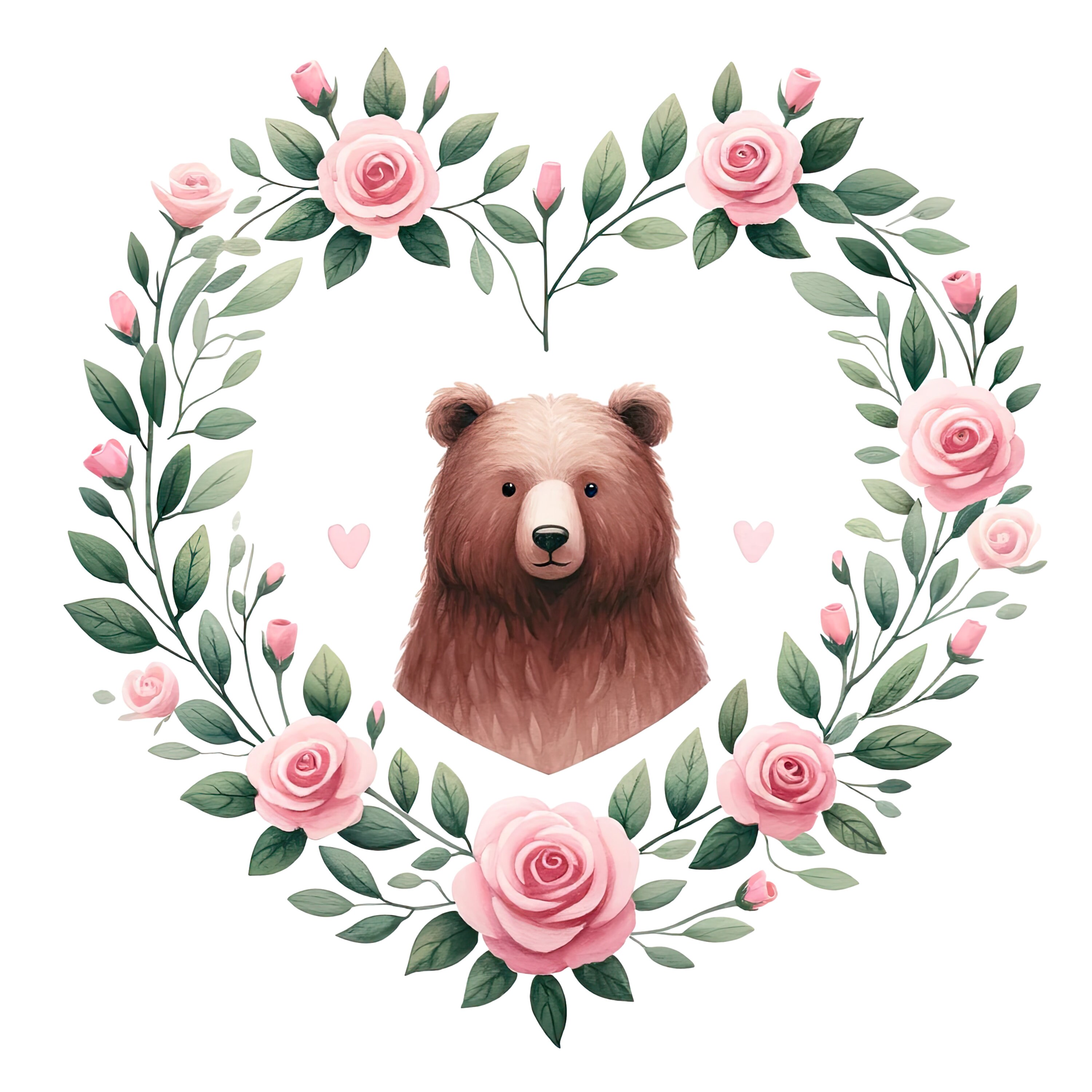 Watercolor Valentine Bear Clipart, Heart and Bear Png, Cute Bear Cub ...