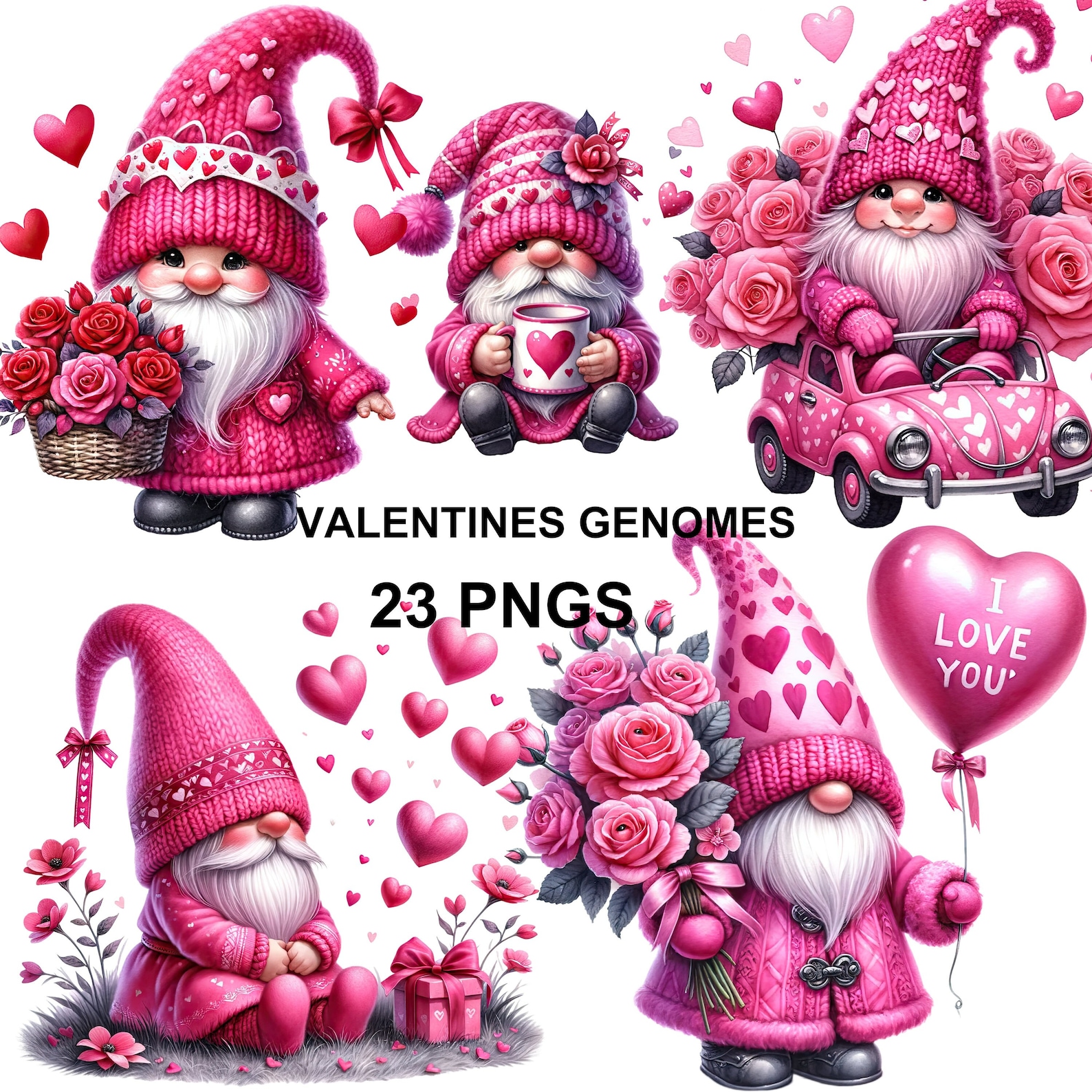 Watercolor Valentines Gnomes Clipart, Valentine Gnome Clipart, Gnome ...
