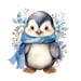 Watercolor Cute Christmas Penguin Clipart, Blue Penguin Clipart ...