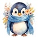 Watercolor Cute Christmas Penguin Clipart, Blue Penguin Clipart ...