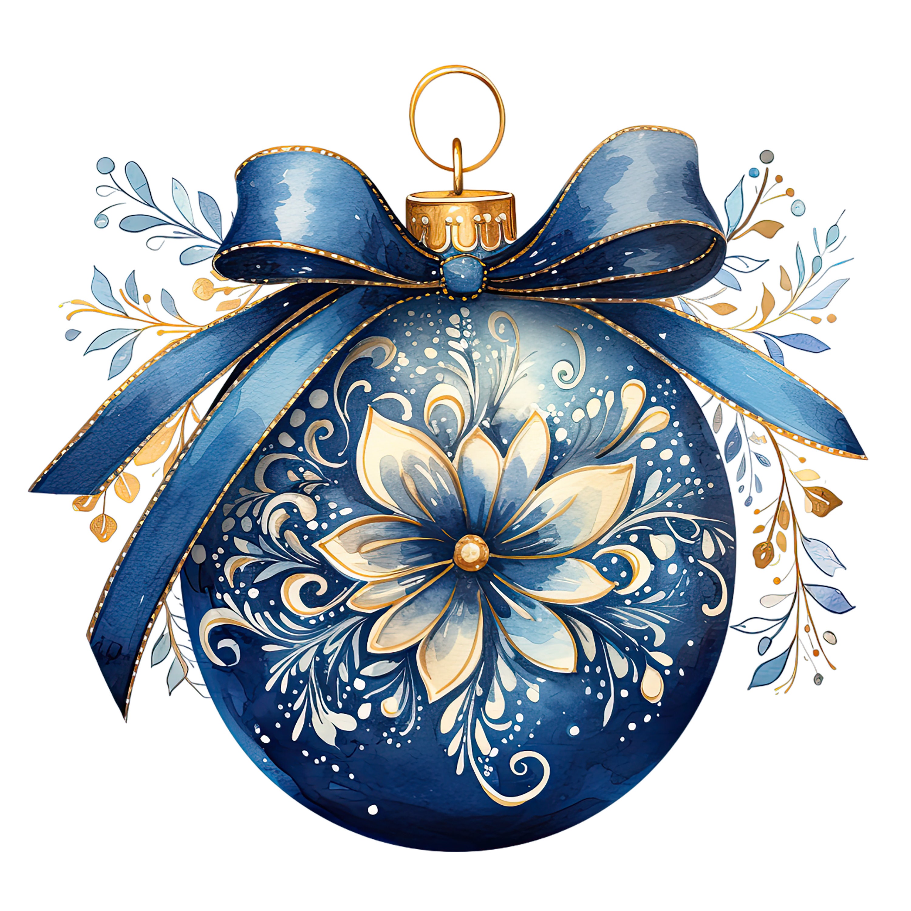 Watercolor Christmas Baubles Clipart: Blue Ornaments PNG (digital ...