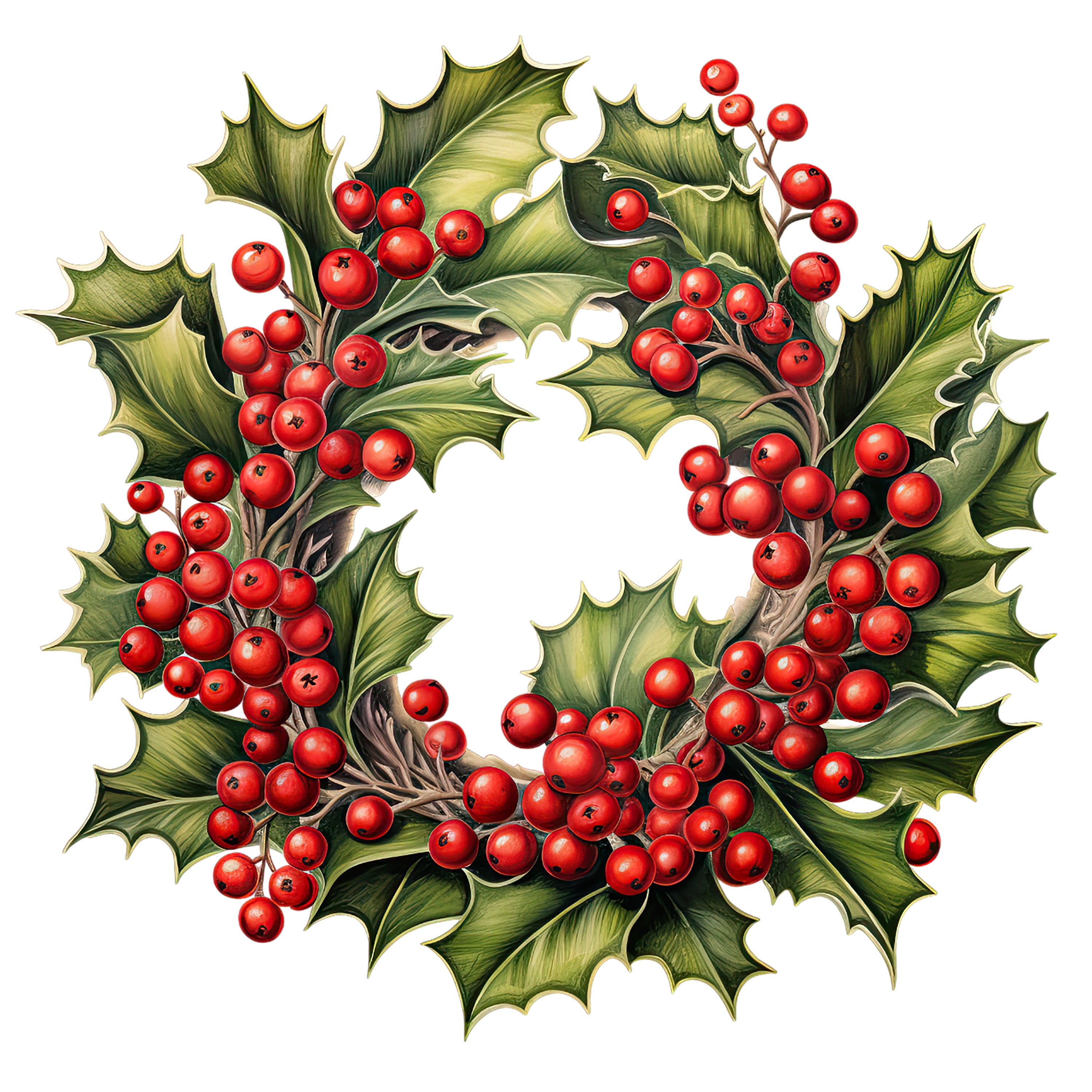 Watercolor Christmas Holly Wreath Clipart (digital Download) - Etsy