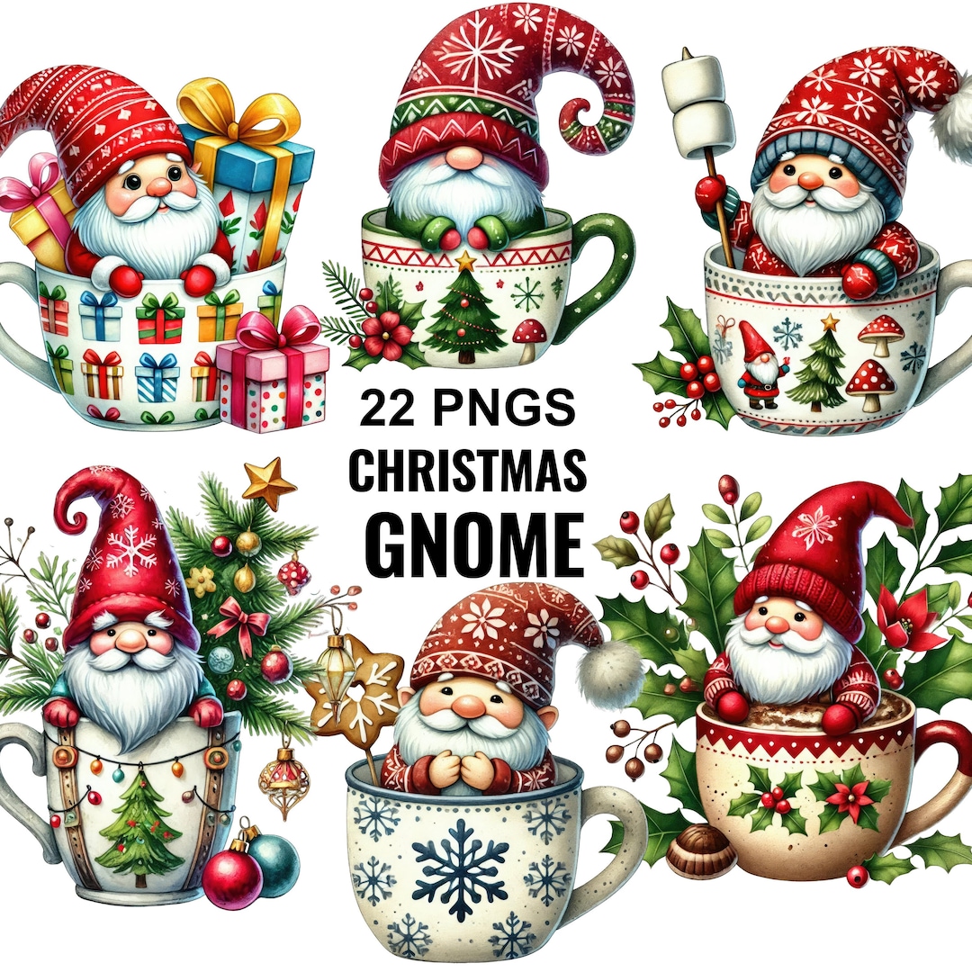 Christmas Gnomes Clipart, Festive Gnomes Clipart, Hot Cocoa Gnome ...
