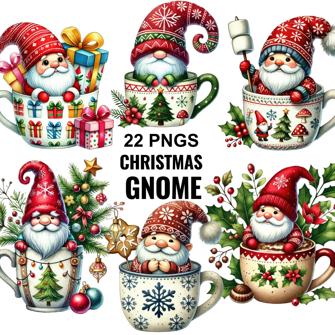 Christmas Gnomes Clipart, Festive Gnomes Clipart, Hot Cocoa Gnome ...