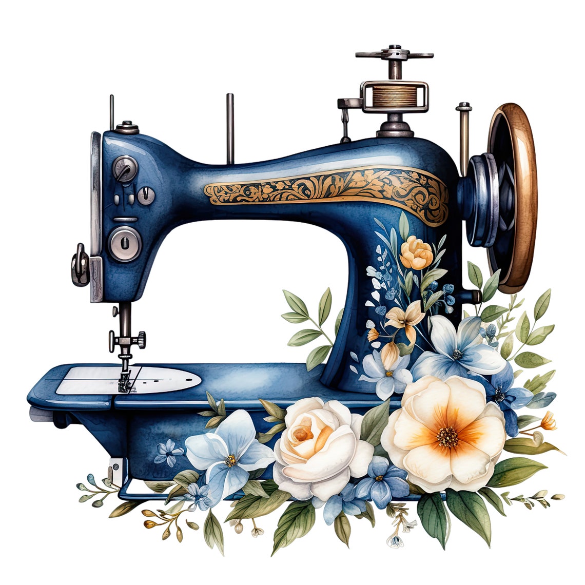 Watercolor Floral Sewing Machine PNG, Sewing Machine Clipart, Sewing ...