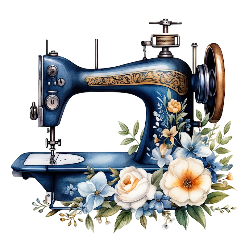 Watercolor Floral Sewing Machine Clipart: PNG Bundle (digital Download ...