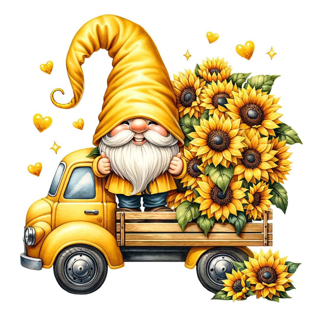 Sunflower Gnome Truck Clipart: Rustic Farmhouse PNG (digital Download ...