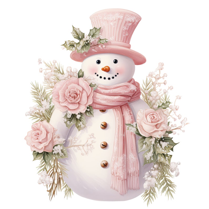 Watercolor Pink Snowman Clipart: 19 PNG Images (digital Download) - Etsy