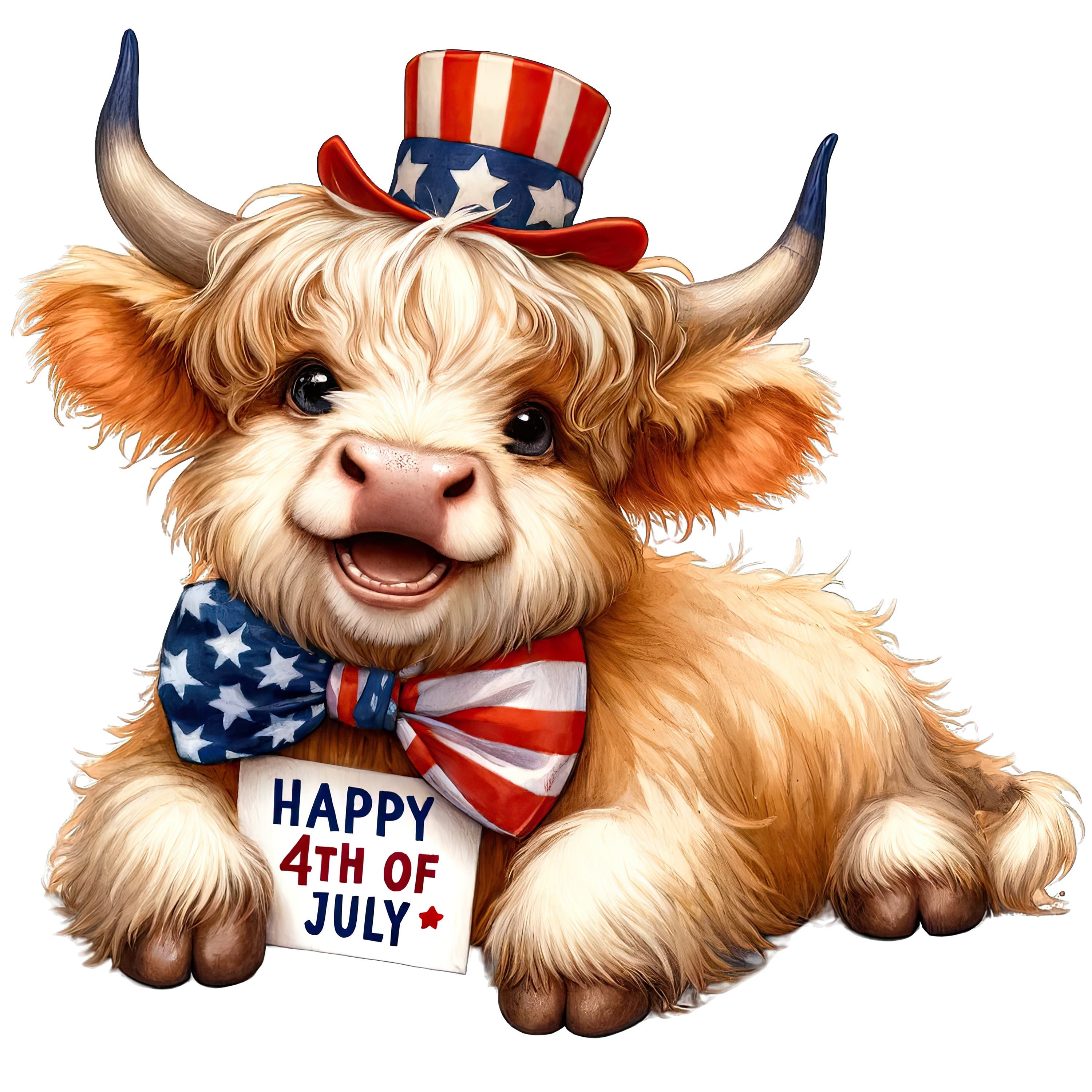 Watercolor Patriotic Highland Cows Clipart, Patriotic Cow Clipart, 4th ...