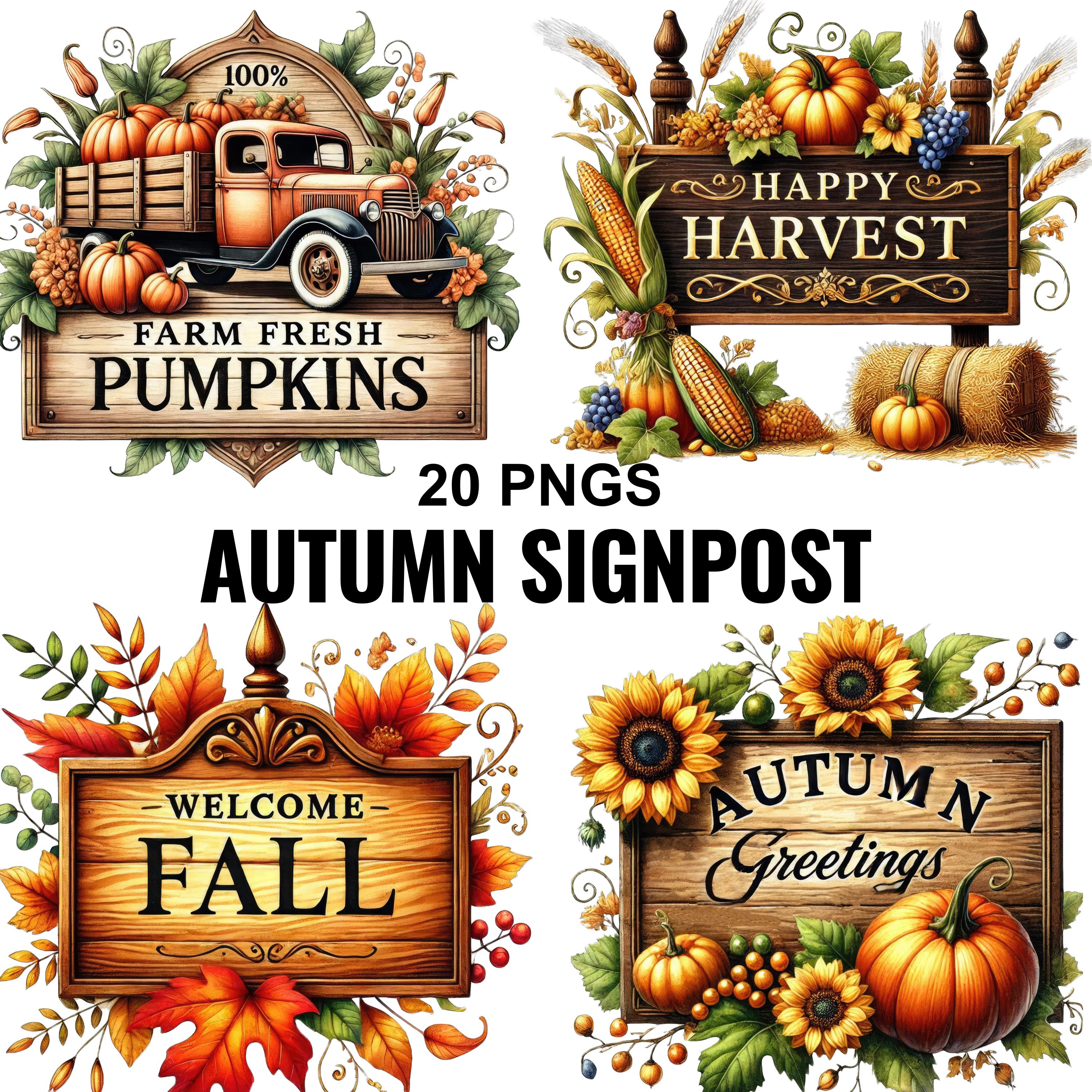 Watercolor Hello Fall Sign Clipart: Pumpkin & Autumn Leaves (digital ...