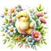 Watercolor Easter Chick Clipart, Cute Easter Chick, Chick With Flowers ...