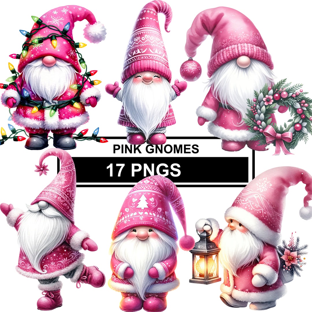 Watercolor Pink Christmas Gnomes Clipart: 17 PNG Files (digital ...