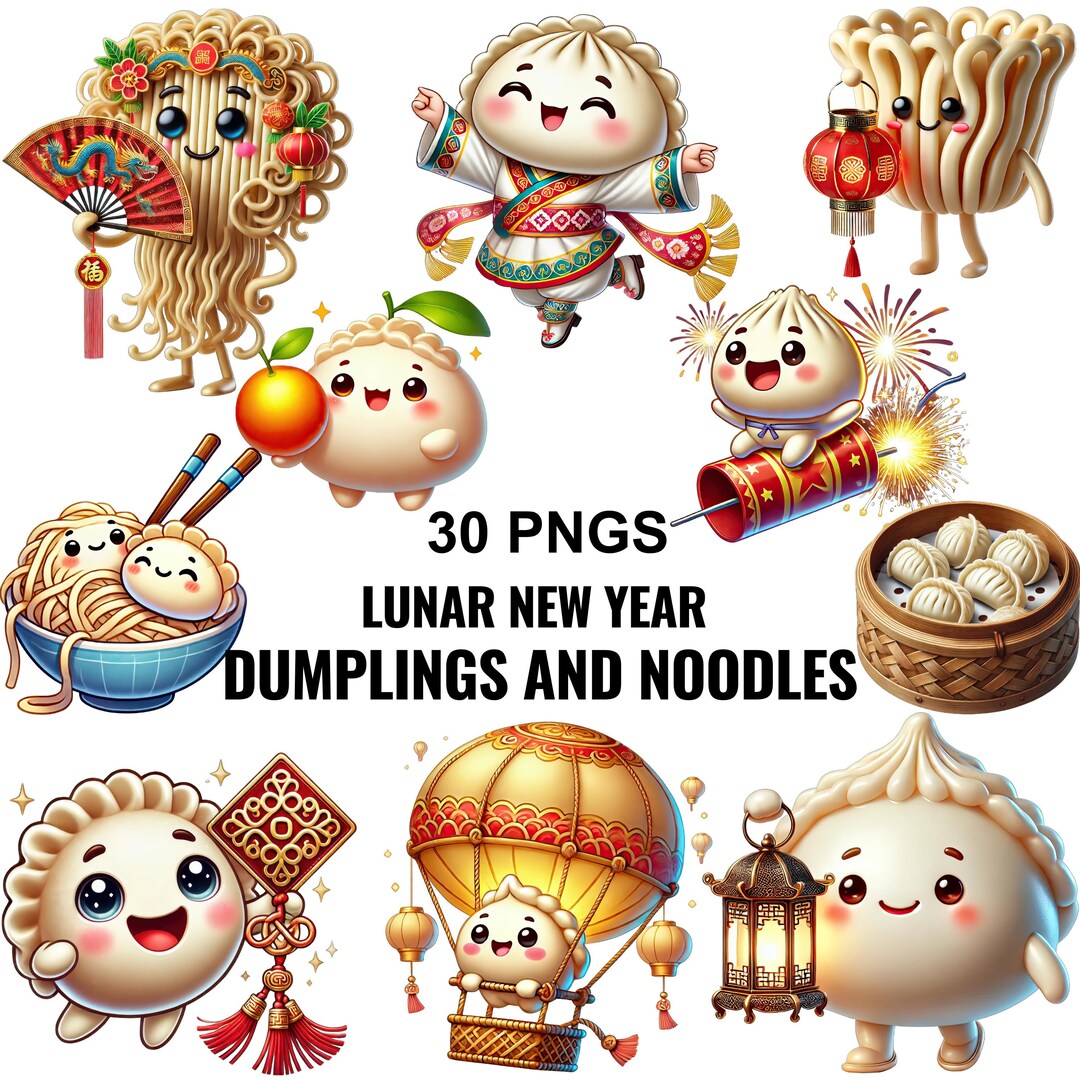 Lunar New Year Dumplings & Noodles Clipart: Chinese Food PNG (digital ...