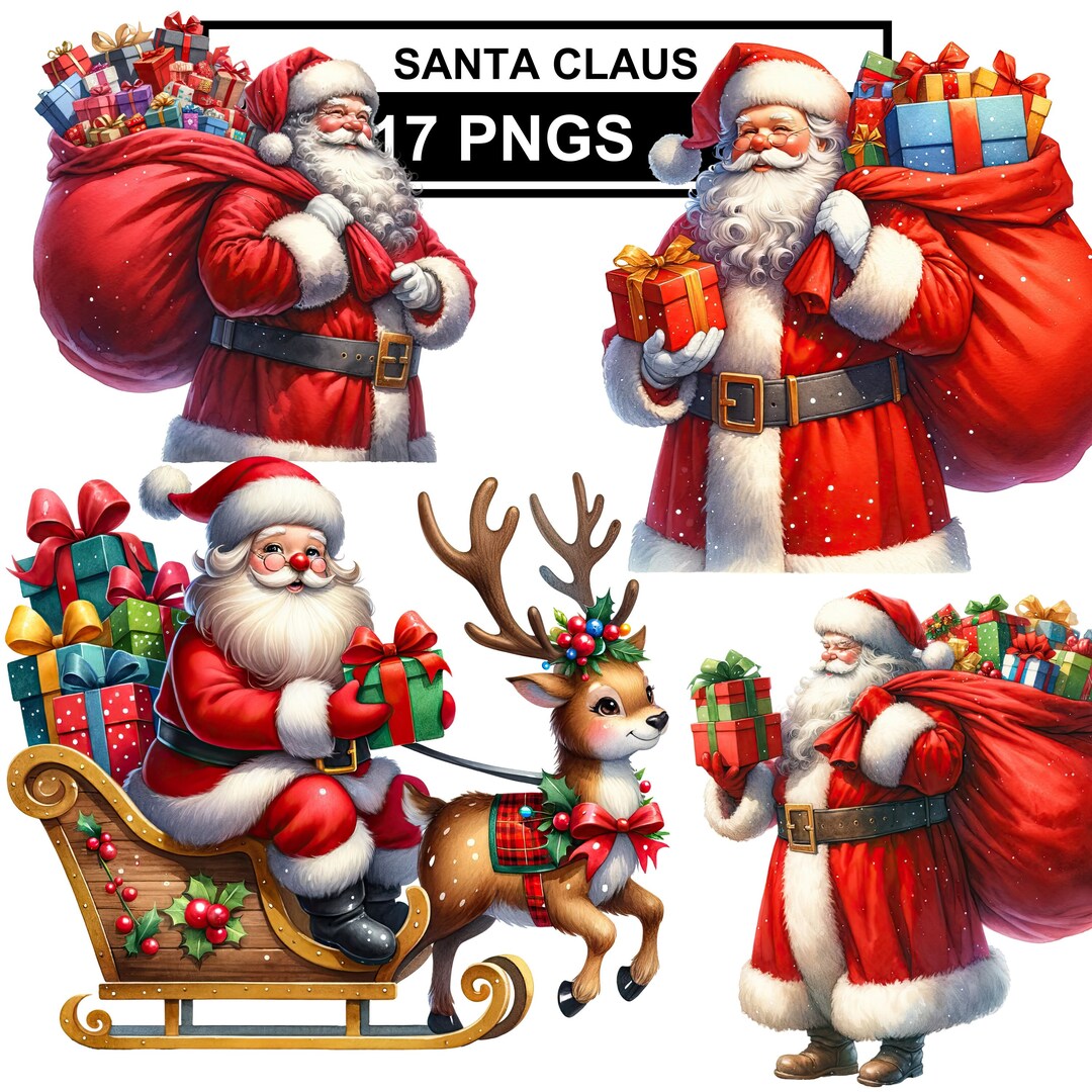 Watercolor Santa Clipart: Christmas PNG Images (digital Download) - Etsy
