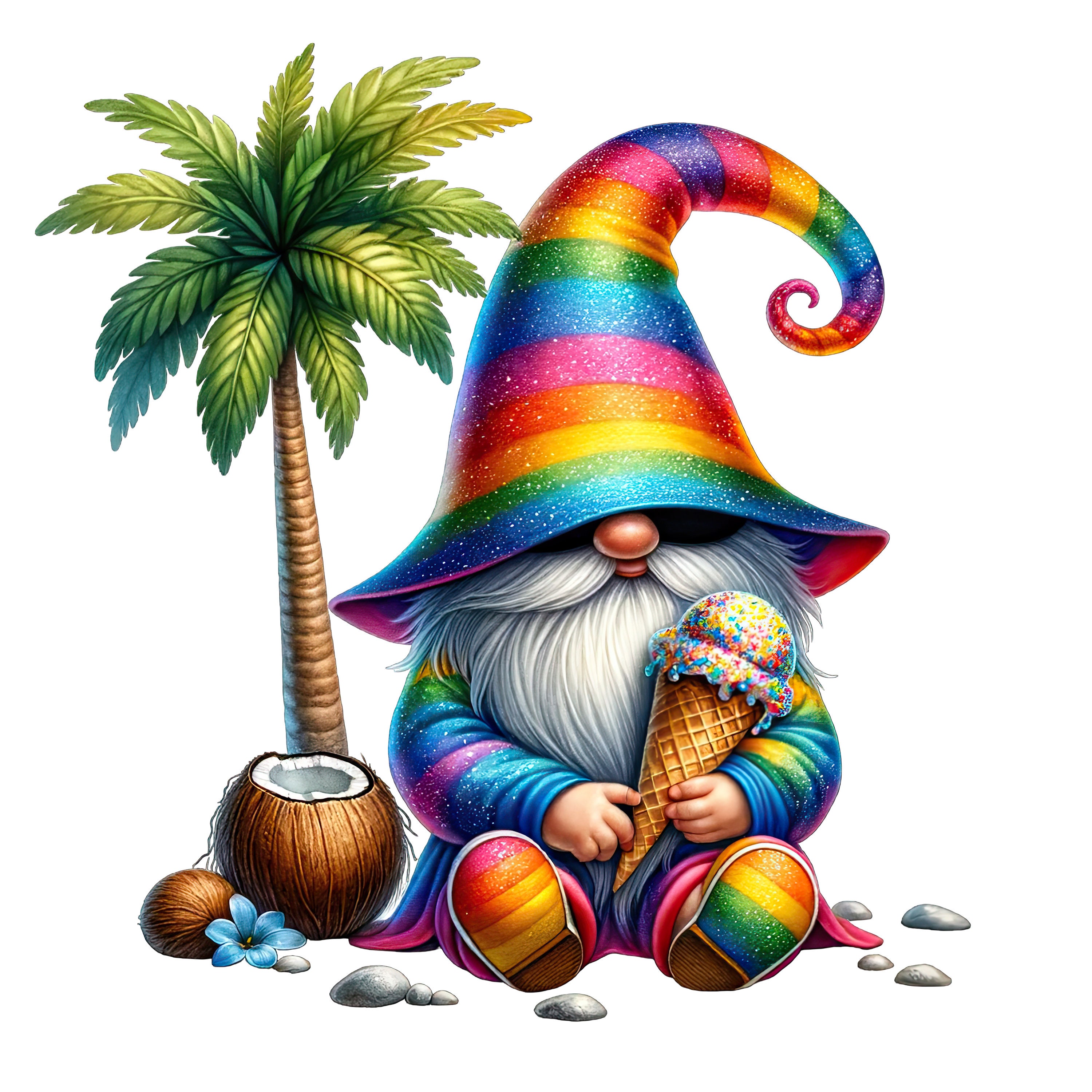 Watercolor Ice Cream Gnome Clipart, Gnome Ice Cream, Summer Gnome, Ice ...