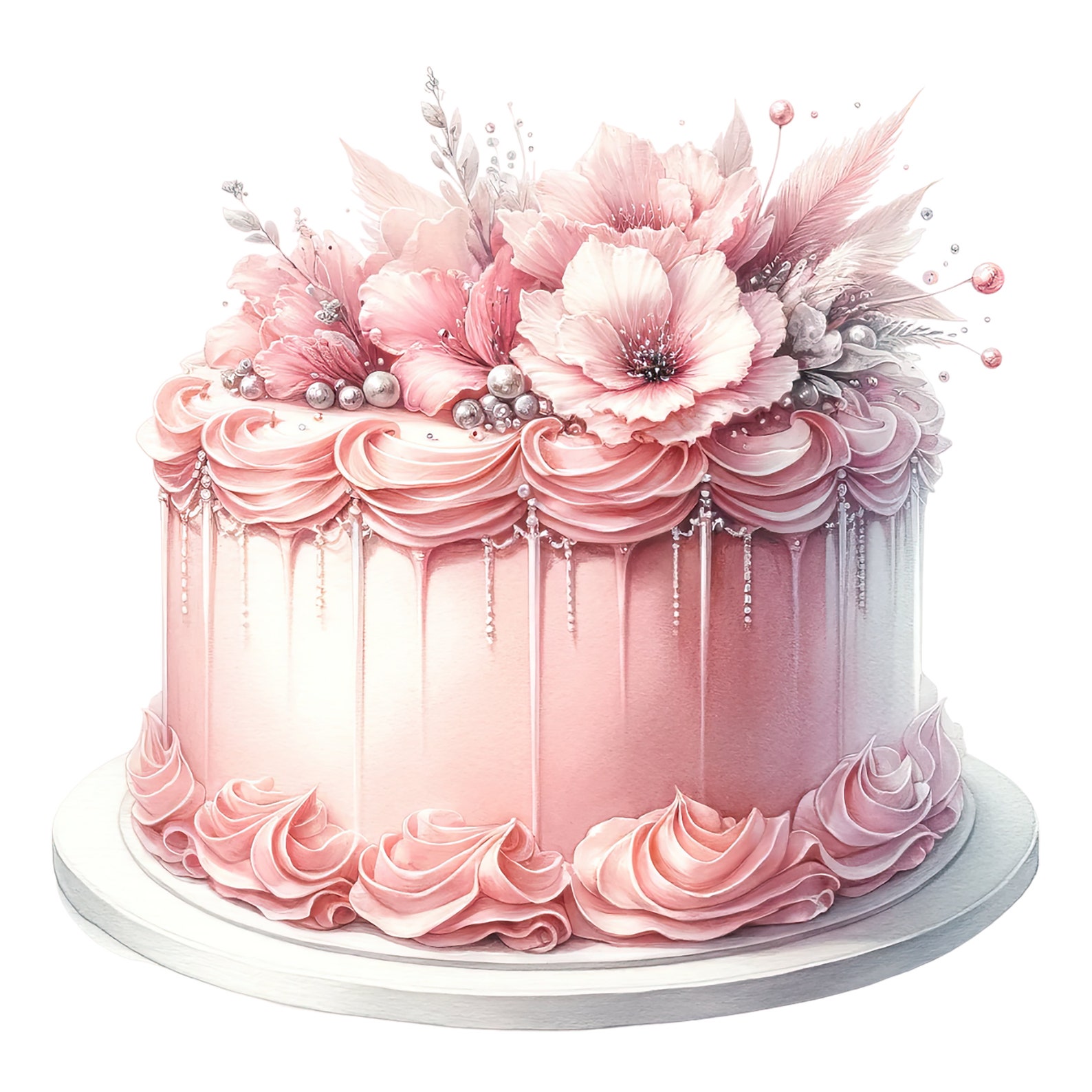 Watercolor Pink Cake Clipart: Luxury Princess Cakes (24 Pngs) (digital ...