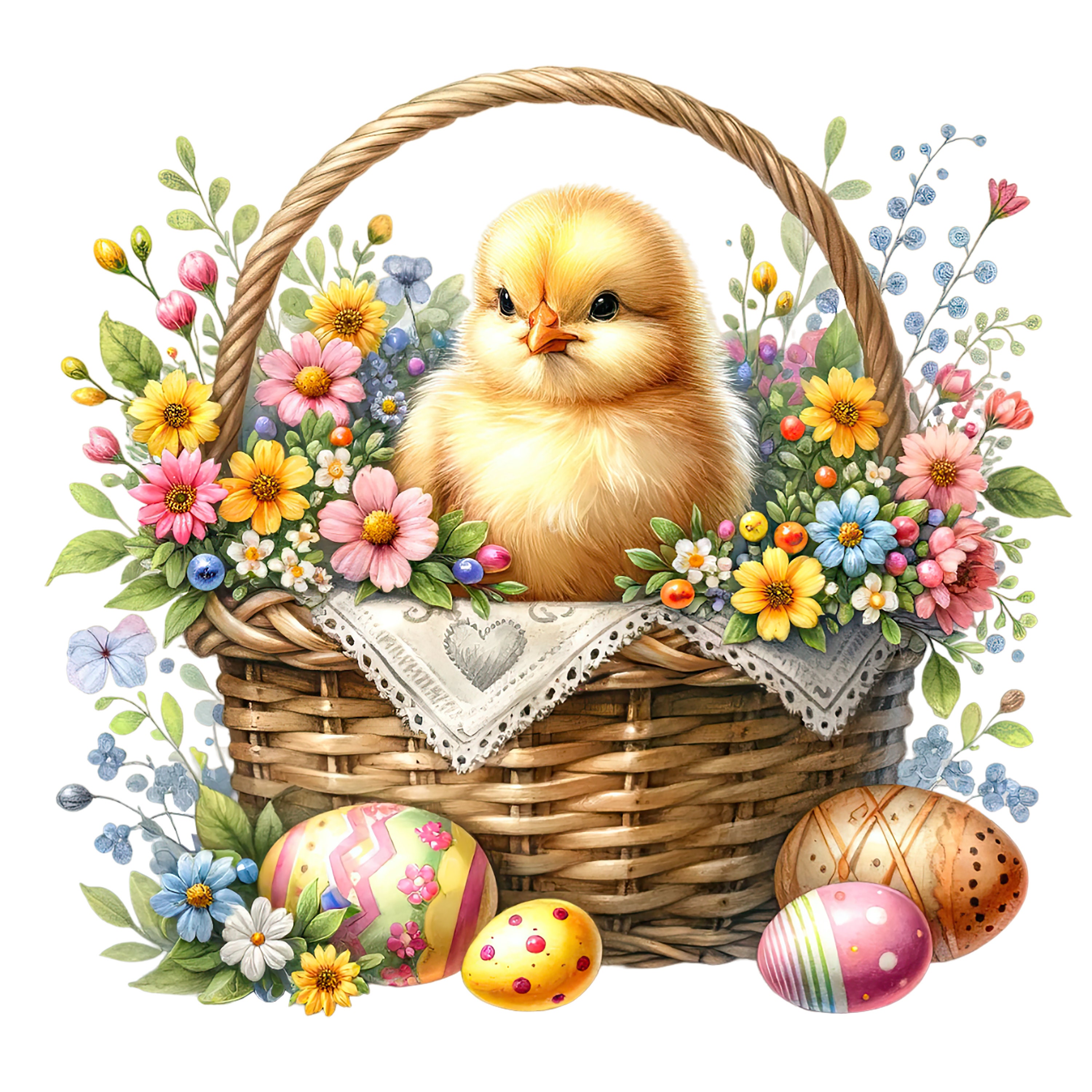 Watercolor Easter Chick Clipart, Cute Easter Chick, Chick With Flowers ...