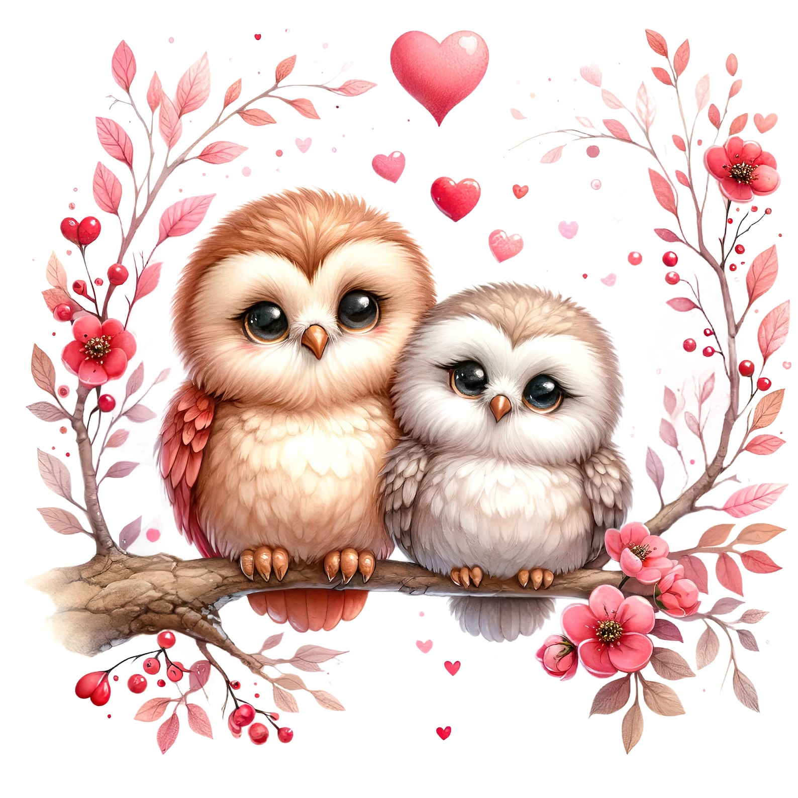 Watercolor Cute Valentines Owl Clipart, Owl Valentine, Romantic Clipart ...