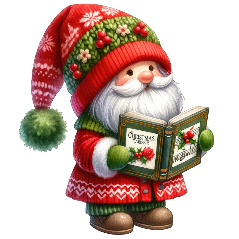 Watercolor Christmas Gnome Clipart: Holiday PNG Graphics (digital ...