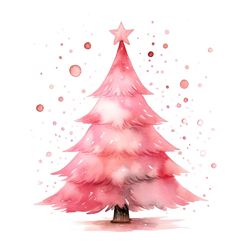 Watercolor Pink Christmas Tree Clipart: 20 PNG Images (digital Download ...