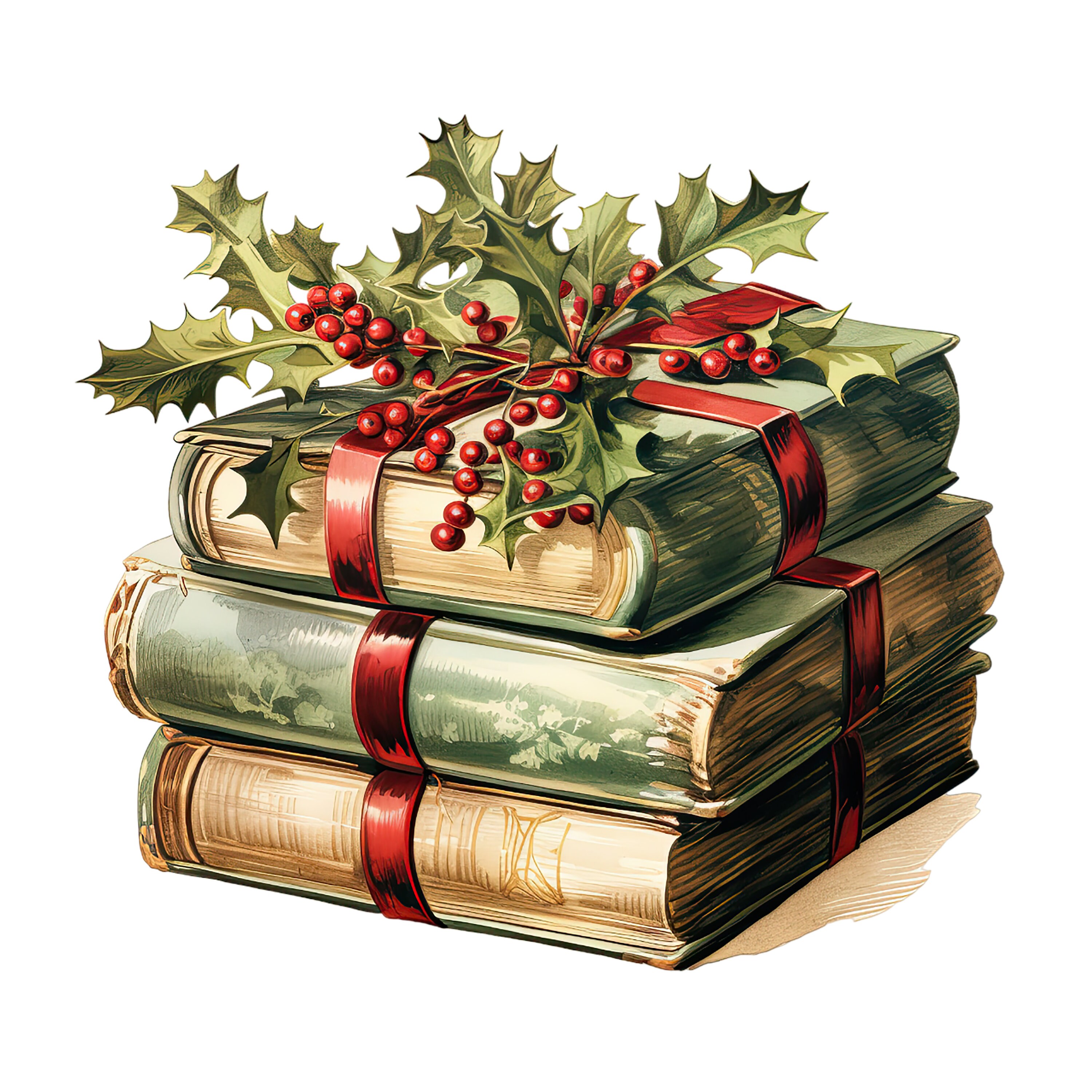 Vintage Christmas Books Clipart: Watercolor Holiday Ephemera (digital ...