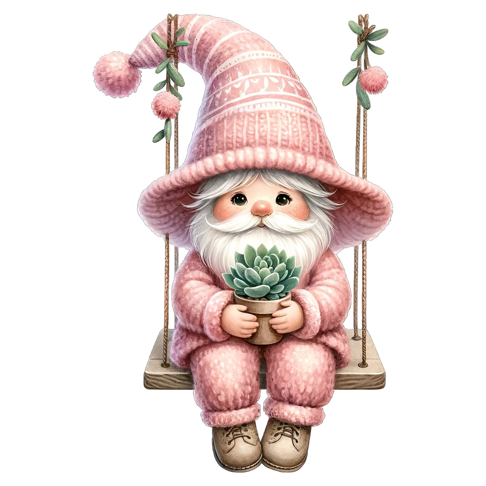 Watercolor Cactus Gnome Clipart, Flowering Cactus Gnome Clipart, Cactus ...